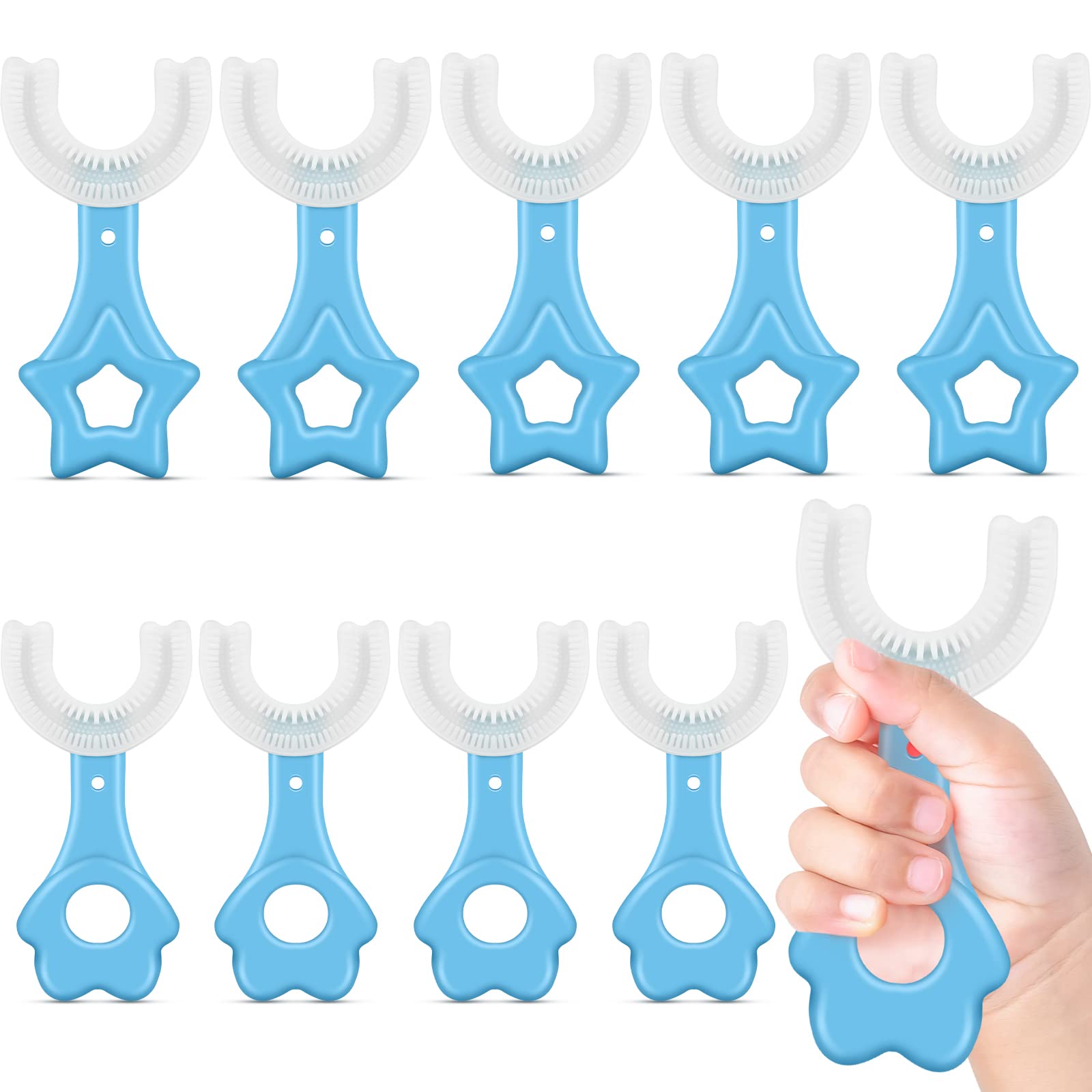 CHENGU 10 Pieces Kids Toothbrushes Manual U Shaped Toothbrush Soft Silicone Kids U Toothbrush Cleaning Style Toothbrush Whole Mouth Tooth Brush for Toddlers and Children (Blue,Fresh Style)