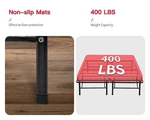 Bed Frame Foldable Heavy Duty Mattress Metal Platform Slat No Box Spring Needed Easy Assembly Noise-Free Black (Full)