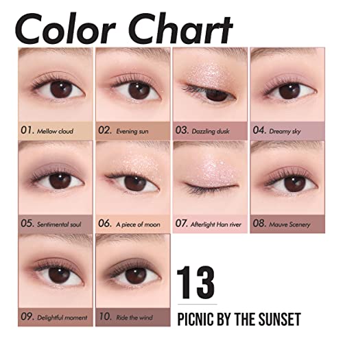 CLIO Pro Eye Shadow Palette, Matte, Shimmer, Glitter, Pearls, Highly Pigments, Long-Wearing (013 PICNIC BY THE SUNSET)