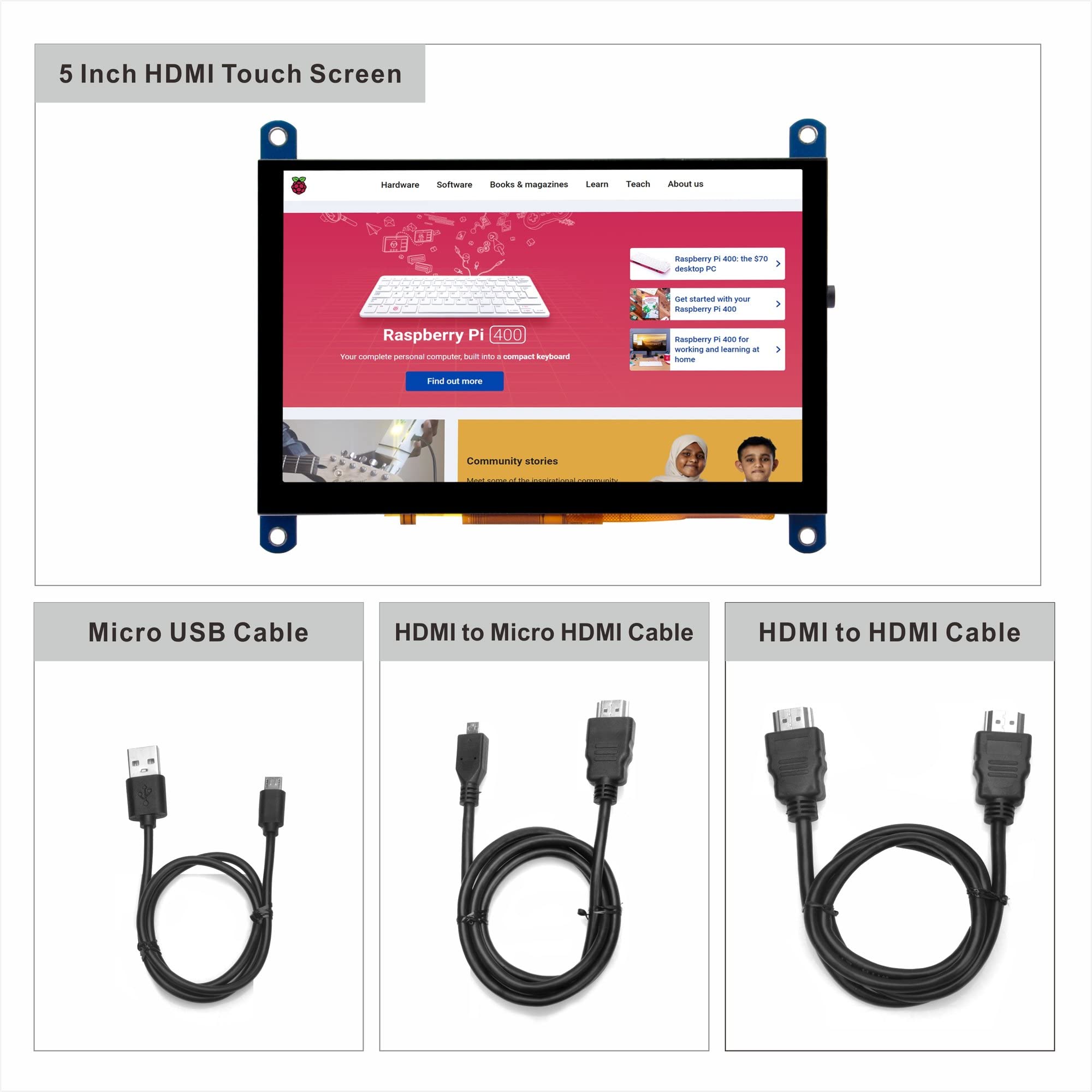 OSOYOO 5 inch HDMI Capacitive Touch Screen for Raspberry Pi 4 PC Devices Compatible with Multi OS with 3.5mm Audio Output