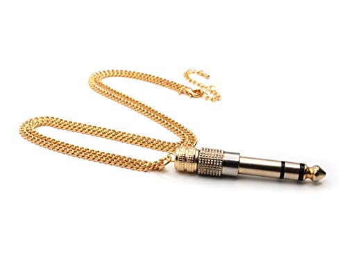 PICKRING Audio Jack Necklace with a Functioning Gold Plated Headphone Adapter for Guitarists/Detachable Gold Tone Real Headphone Adapter Necklace Music Lover Gifts/Silver Gold (Gold)