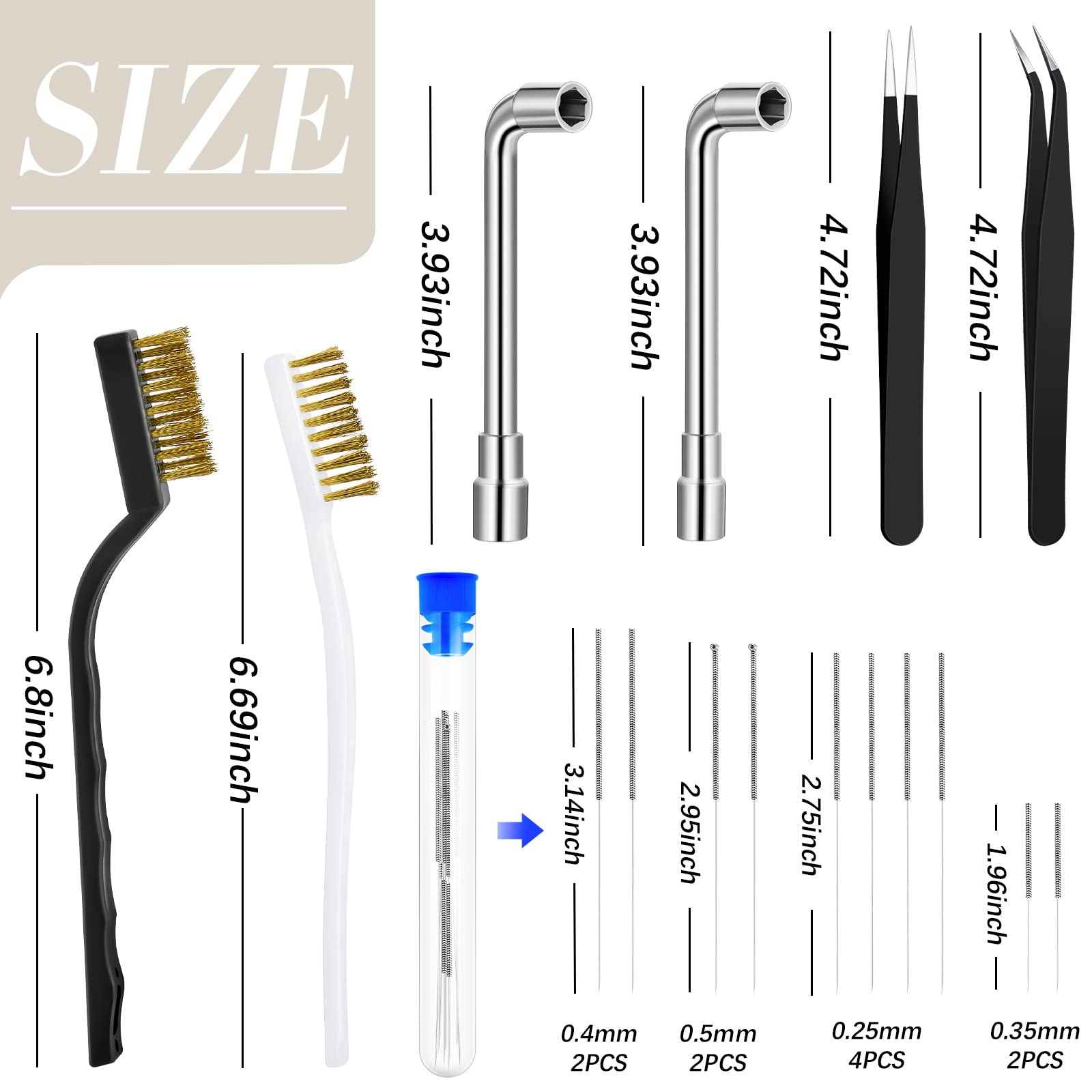 Zhehao 16 Pieces 3D Printer Nozzle Wrench Cleaning Kit,10 Nozzle Cleaning Pins with Storage Box 2 Tweezers 2 Copper Wire Toothbrushes 2 L-shaped Wrench Tool for 3D Printer Accessories