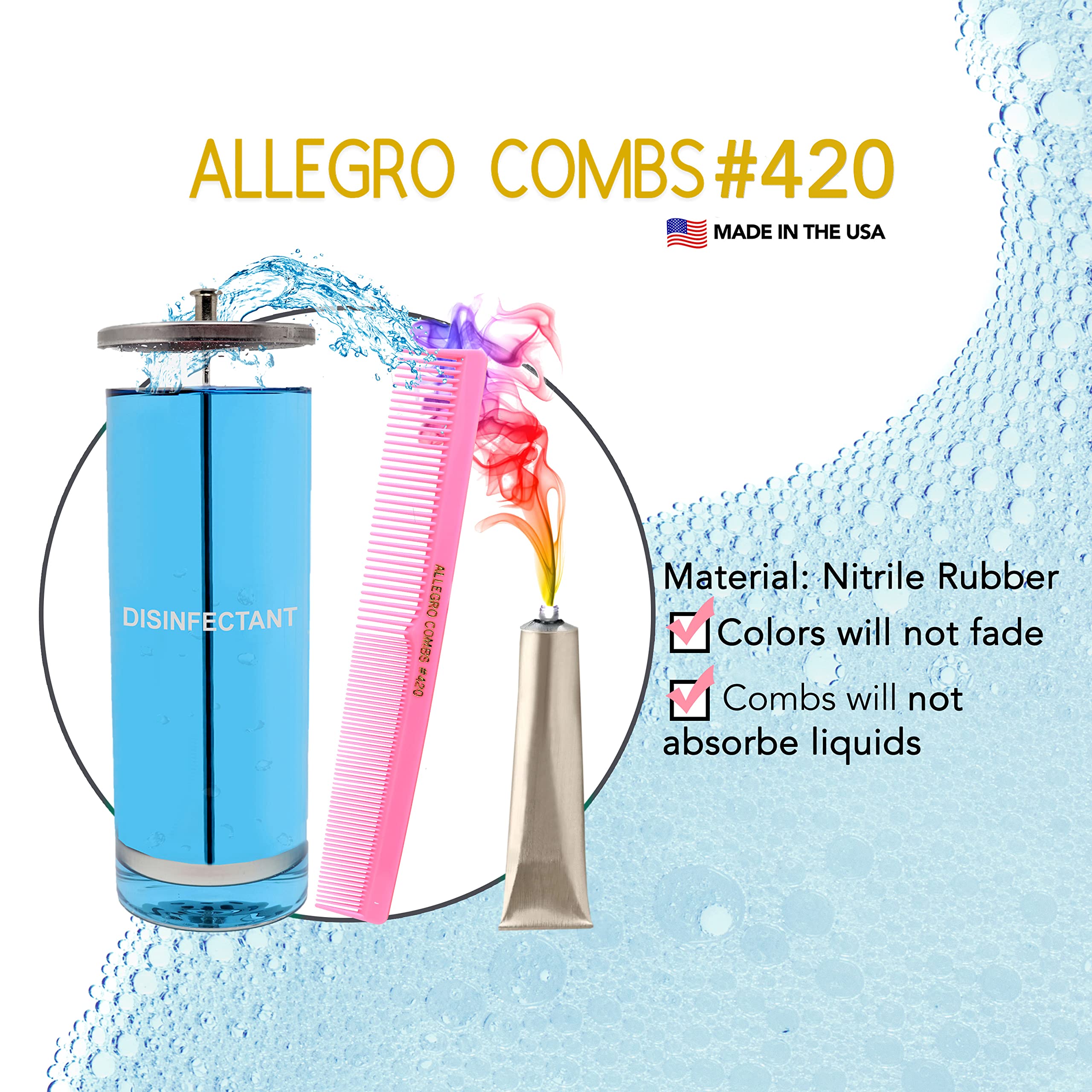 Allegro Combs 420 Hair combs Barber Comb Set Hair Cutting Pocket Styling For Hair Stylist 12 Count (Fresh Pink)