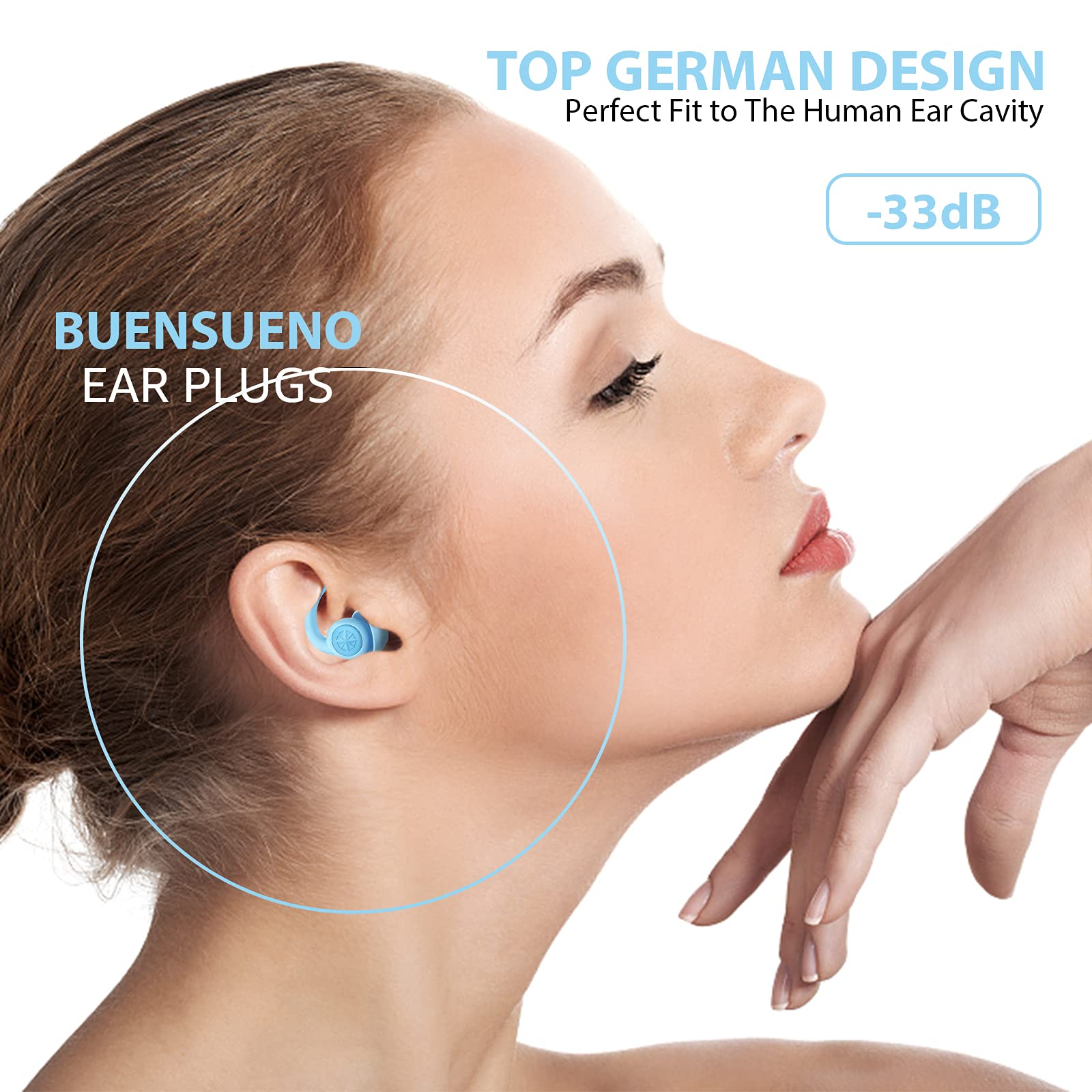 Silicone Ear Plugs for Sleeping - BUENSUENO 2 Pairs Reusable Washable Earplugs for Sleep, Work,Swimming, for Noise Cancelling, Sound Blocking Sleeping, Concert (Light Blue Star)…