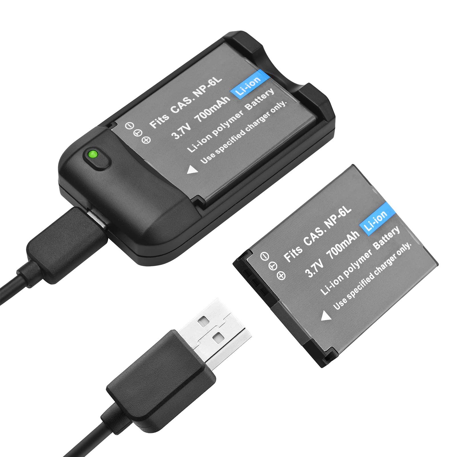 Andoer NP-6L Battery Charger with LED Indicator Light + 2pcs NP-6L Batteries 3.7V 700mAh with USB Charging Cable