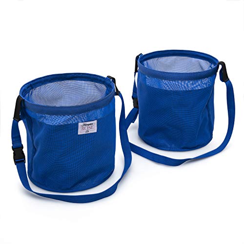 Hampton Rose Co. - 2-Pack Horse Feeding Bags - Heavy-Duty Breathable PVC-Coated Mesh Grain Feeder Nose Muzzle with Adjustable Straps - Complete with Stitched-in Alloy Rings and Solid Base