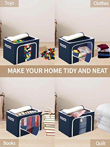 Clothes Storage Boxes Bins - 72L x 2 Large Organizers With Steel Frame , Tulab Foldable Oxford Containers Set, Clear Window & Reinforced Handles, Waterproof, for Closet, Bedding, Blankets (2-Pack, 20.07βx 15.73β x 14β)