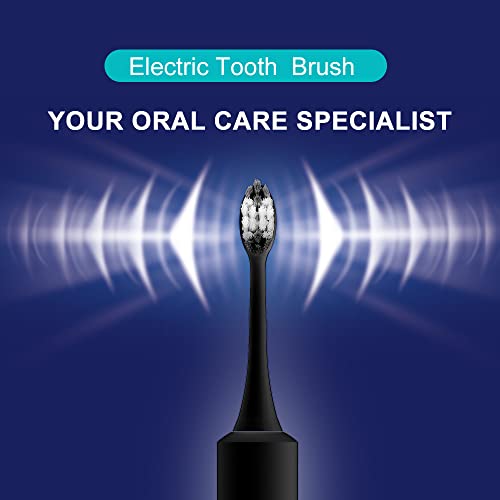PSWCHENYL Sonic Electric Toothbrush USB Rechargeable with 6 Brush Heads 3 Modes with 2 Minutes Build in Smart Timer for Adults and Kids, One Charge for 60 Days IPX7 Waterproof Cleaning(Black)