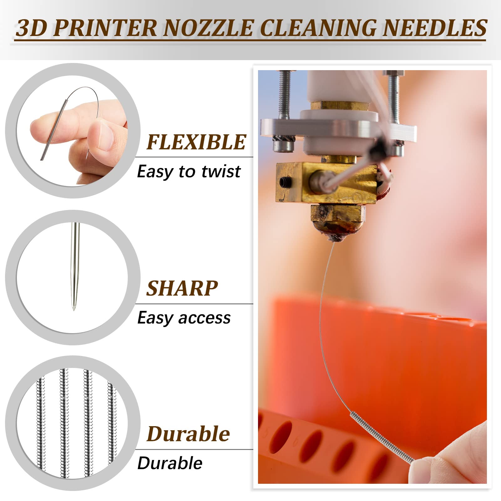 Zhehao 16 Pieces 3D Printer Nozzle Wrench Cleaning Kit,10 Nozzle Cleaning Pins with Storage Box 2 Tweezers 2 Copper Wire Toothbrushes 2 L-shaped Wrench Tool for 3D Printer Accessories