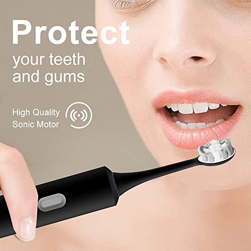 PSWCHENYL Sonic Electric Toothbrush USB Rechargeable with 6 Brush Heads 3 Modes with 2 Minutes Build in Smart Timer for Adults and Kids, One Charge for 60 Days IPX7 Waterproof Cleaning(Black)