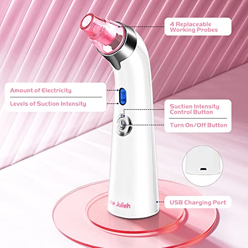 Blackhead remover pore vacuum, Facial Pore Cleaner, Electric Acne Comedone Whitehead Extractor Tool with 5 suction power, 4 probes, Blackhead Remover Suction for Women & Men (Pink)
