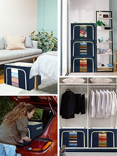 Clothes Storage Boxes Bins - 72L x 2 Large Organizers With Steel Frame , Tulab Foldable Oxford Containers Set, Clear Window & Reinforced Handles, Waterproof, for Closet, Bedding, Blankets (2-Pack, 20.07βx 15.73β x 14β)