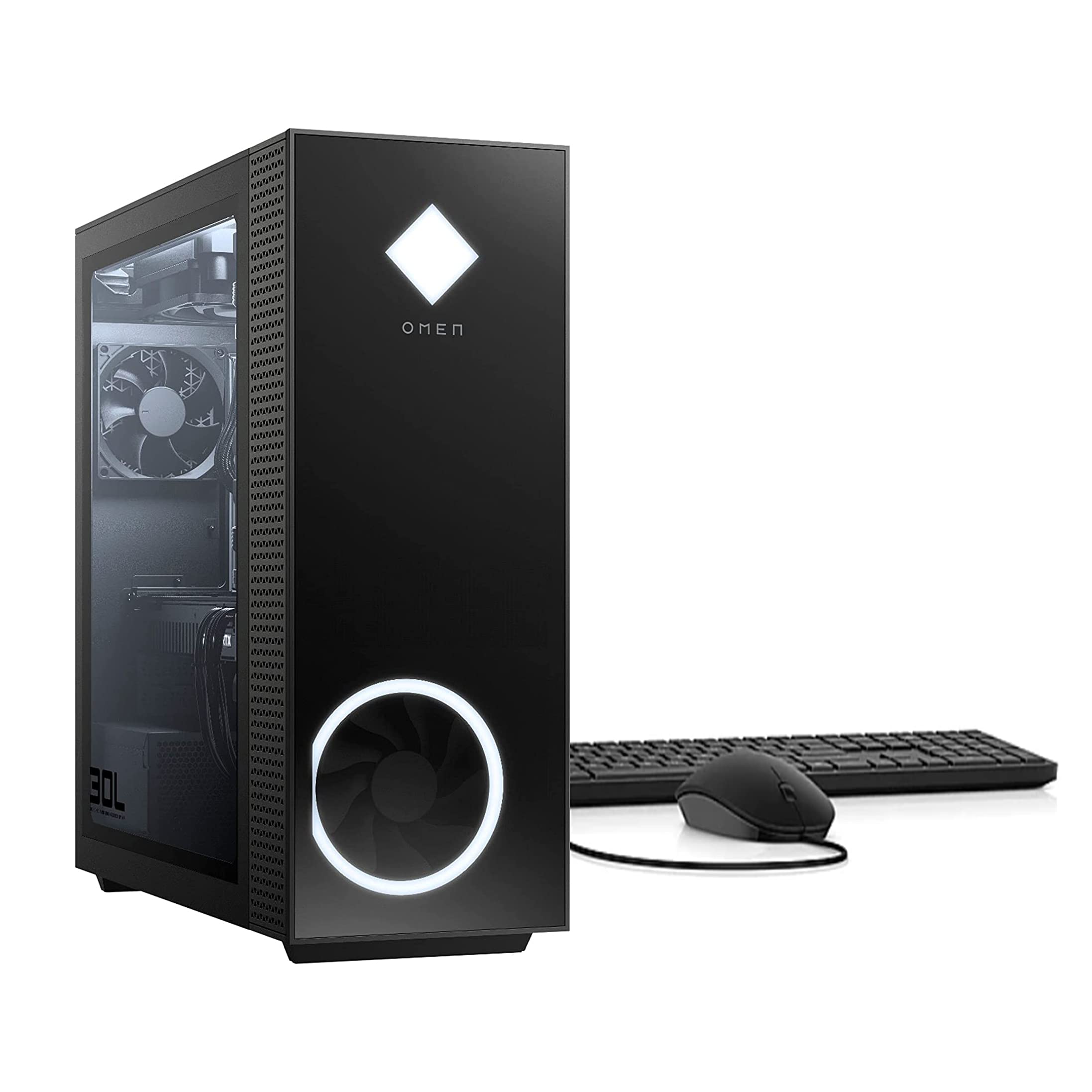 HP OMEN 30L Gamer Tower, AMD 8-Core Ryzen 7 5800X Up to 4.7 GHz Beat 10th i7-10700F, GeForce RTX 3060 Ti (64GB DDR4 RAM | 1TB PCIe SSD 2TB HDD) VR Ready 750W PSU Liquid Cooling WIN10P, 64GB HDD