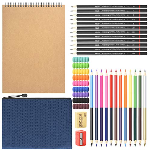 HomeMall Drawing Sketching Pencils Set, 37 Packs Art Kit with Sketchbook Draw Pencils Dual Ended Color Pencil Eraser Sharpener Pencil Bag for Kids Adults and Art Beginners…