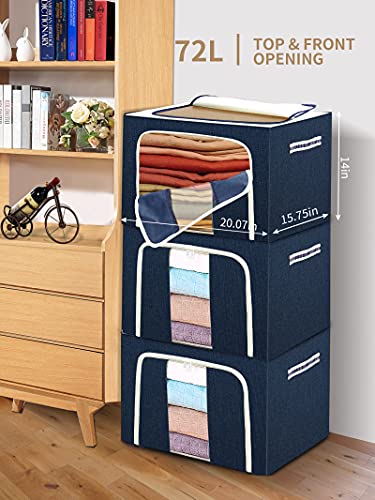 Clothes Storage Boxes Bins - 72L x 2 Large Organizers With Steel Frame , Tulab Foldable Oxford Containers Set, Clear Window & Reinforced Handles, Waterproof, for Closet, Bedding, Blankets (2-Pack, 20.07βx 15.73β x 14β)