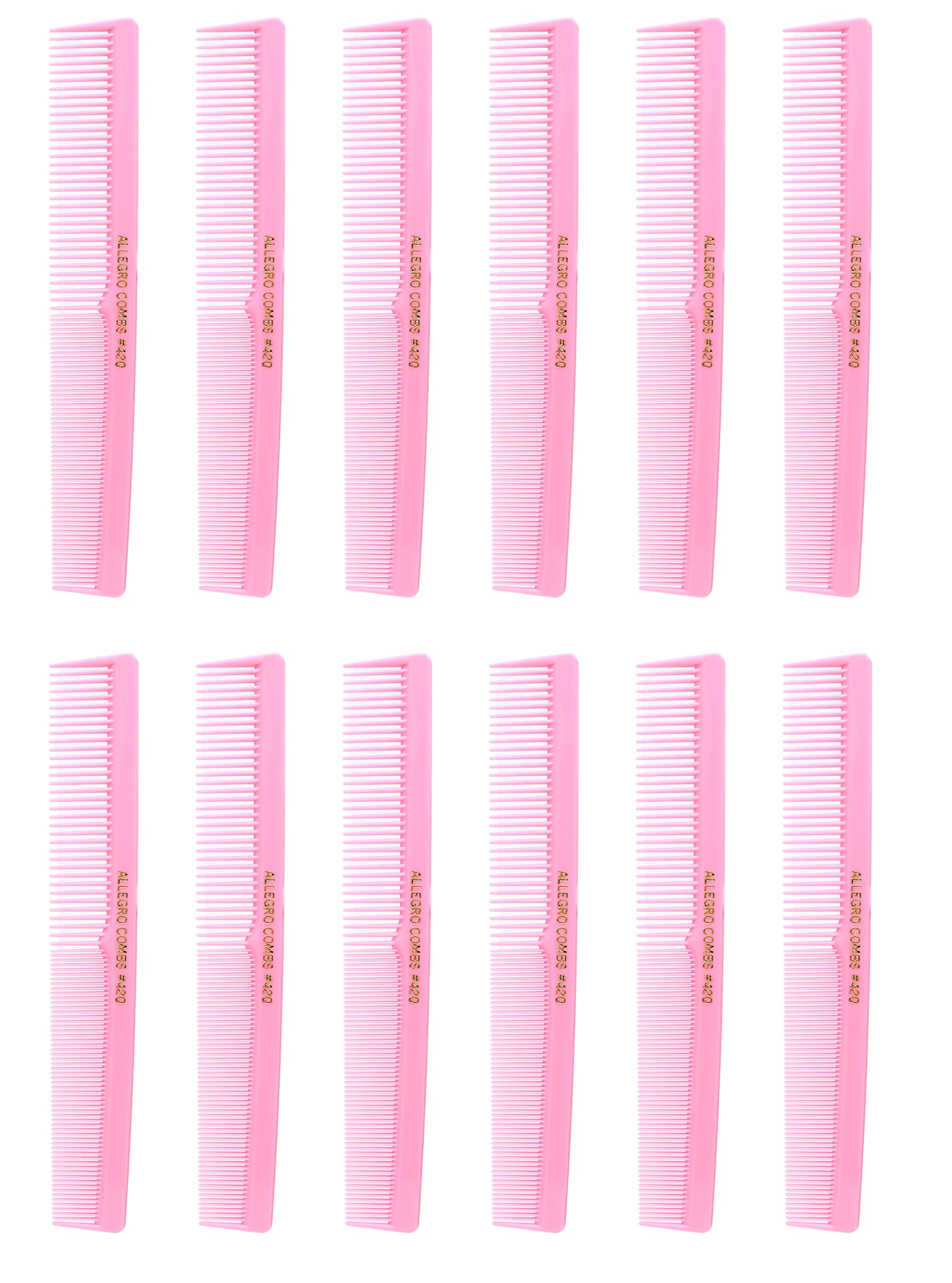 Allegro Combs 420 Hair combs Barber Comb Set Hair Cutting Pocket Styling For Hair Stylist 12 Count (Fresh Pink)