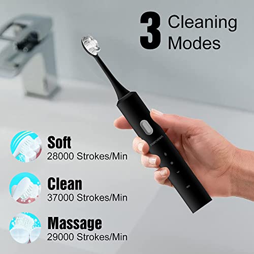 PSWCHENYL Sonic Electric Toothbrush USB Rechargeable with 6 Brush Heads 3 Modes with 2 Minutes Build in Smart Timer for Adults and Kids, One Charge for 60 Days IPX7 Waterproof Cleaning(Black)