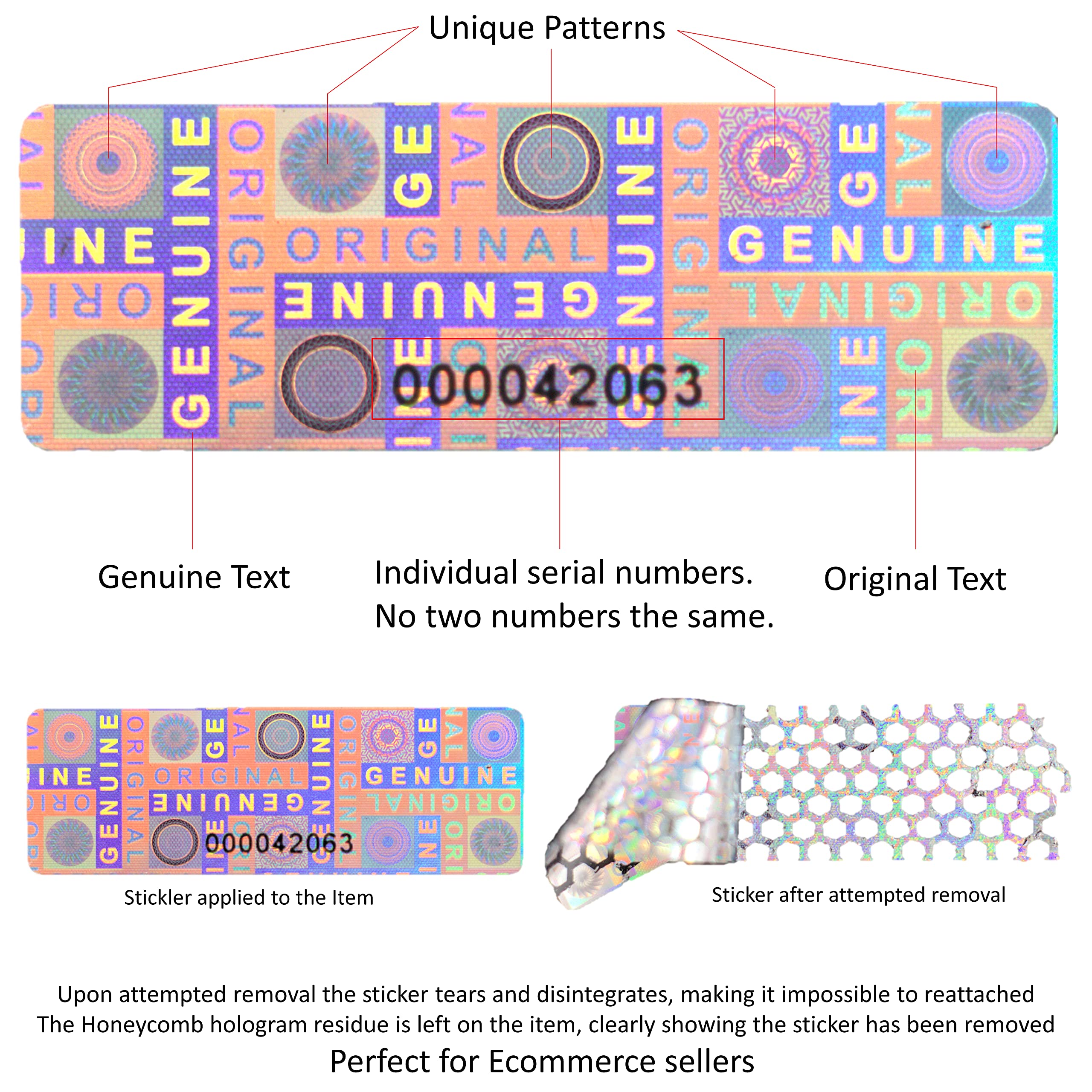 700 Tamper Proof Stickers, Tamper Evident Stickers. Genuine Original Holographic Security Seal, Tamper Resistant Hologram Foil Tape Feature with Serial Numbers. Strong Adhesive. (700 Stickers)