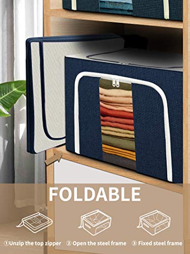 Clothes Storage Boxes Bins - 72L x 2 Large Organizers With Steel Frame , Tulab Foldable Oxford Containers Set, Clear Window & Reinforced Handles, Waterproof, for Closet, Bedding, Blankets (2-Pack, 20.07βx 15.73β x 14β)