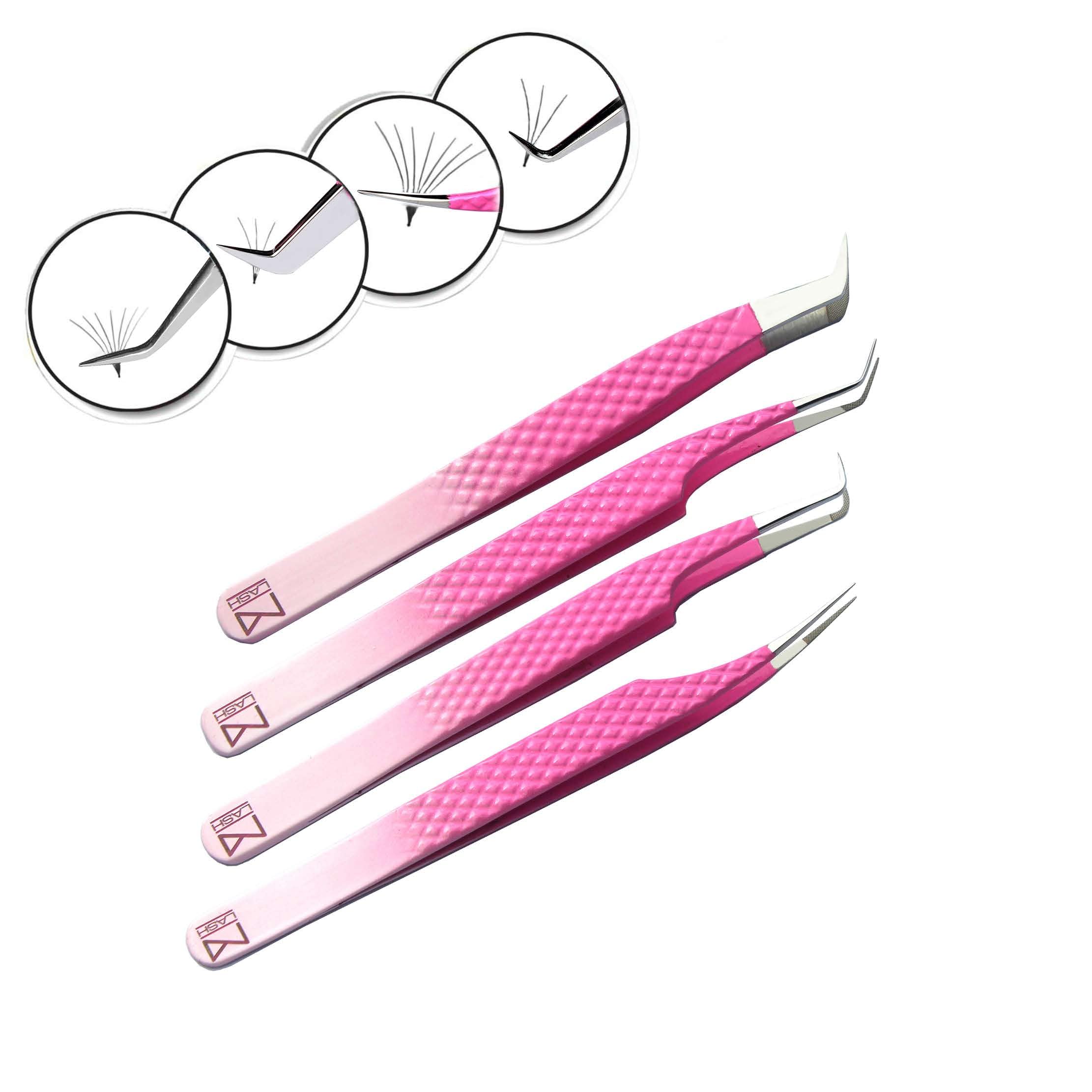 M LASH - V3 Tweezer Set Diamond Grip NANO Fiber Tip - Volume & Classic Eyelash Extensions - Japanese Steel Lash Tool (PW-Ombre)