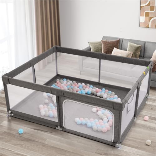 UANLAUO Baby Playpen, 71x59 inch Large Playpen for Babies and Toddlers, Sturdy Baby Play Yards with Anti-Slip Base, Non-Toxic, Safe Indoor & Outdoor Kids Play Pin with Breathable Mesh Without Mat