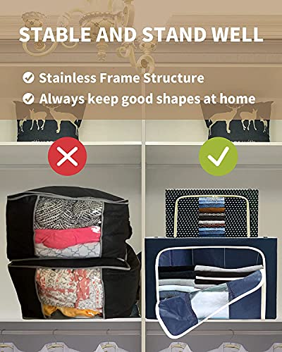 Clothes Storage Boxes Bins - 72L x 2 Large Organizers With Steel Frame , Tulab Foldable Oxford Containers Set, Clear Window & Reinforced Handles, Waterproof, for Closet, Bedding, Blankets (2-Pack, 20.07βx 15.73β x 14β)