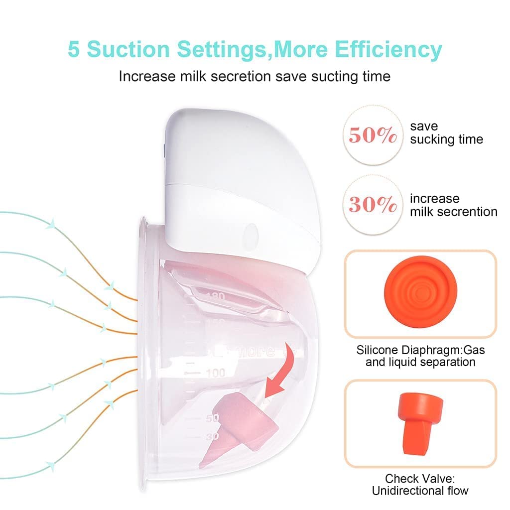 Breast Pump,Wearable Breast Pump,Electric Hands Free Breast Pump,Rechargeable Single Pumping with Massage Mode,Portable Breast Pump Breastfeeding with 5 Suction Levels,28mm 6.34 oz