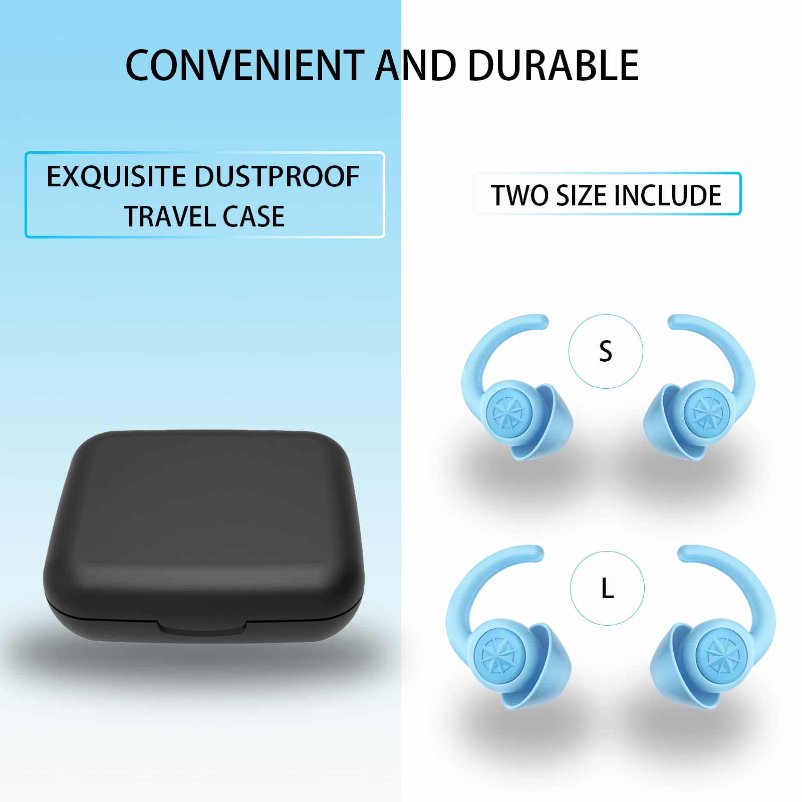 Silicone Ear Plugs for Sleeping - BUENSUENO 2 Pairs Reusable Washable Earplugs for Sleep, Work,Swimming, for Noise Cancelling, Sound Blocking Sleeping, Concert (Light Blue Star)…