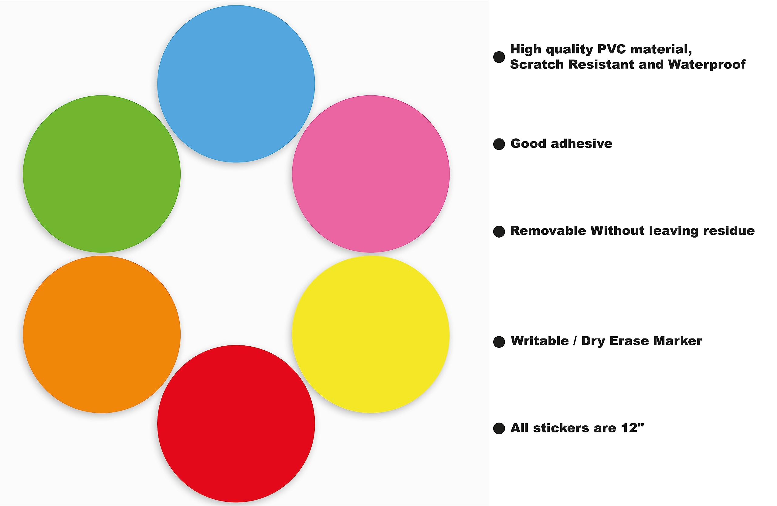 Dry Erase Circles 6 Pcs 12''Big Size Vinyl Dots for Classroom and Kindergarten,Perfect for Floor Marking and School Teaching, Removable Floor Stickers for Classroom, Line Up Spots for Classroom Floor