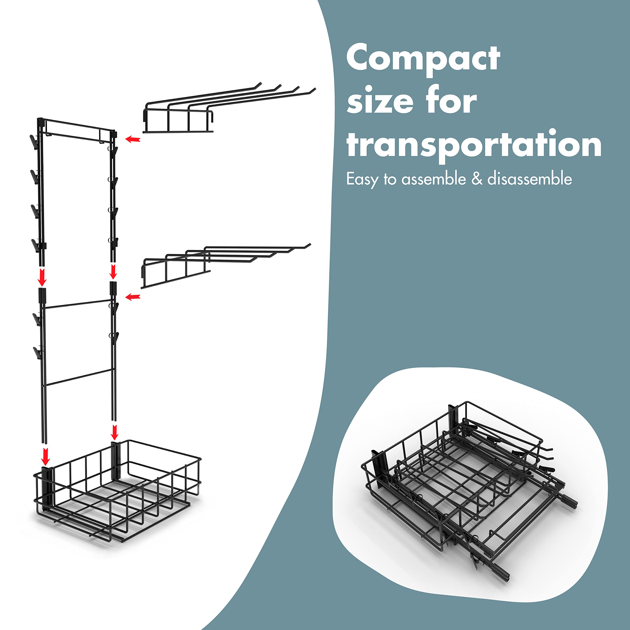 DS THE DISPLAY STORE Retail Display Rack, 12 Clips & 8 Peg Hooks Matte Black Countertop Snack Stand Organizer For Retail Store Supplies, Merchandise & Snack Display Stand, 9.76x11.18x23.58