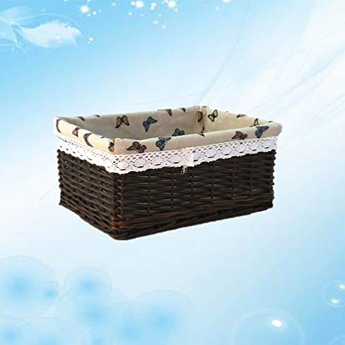 YARNOW Woven Basket Rattan Storage Bin Seagrass Wicker Basket with Fabric Liner Dedsktop Sundries Container Weaving Cutlery Organizer for Jewelry Cloth