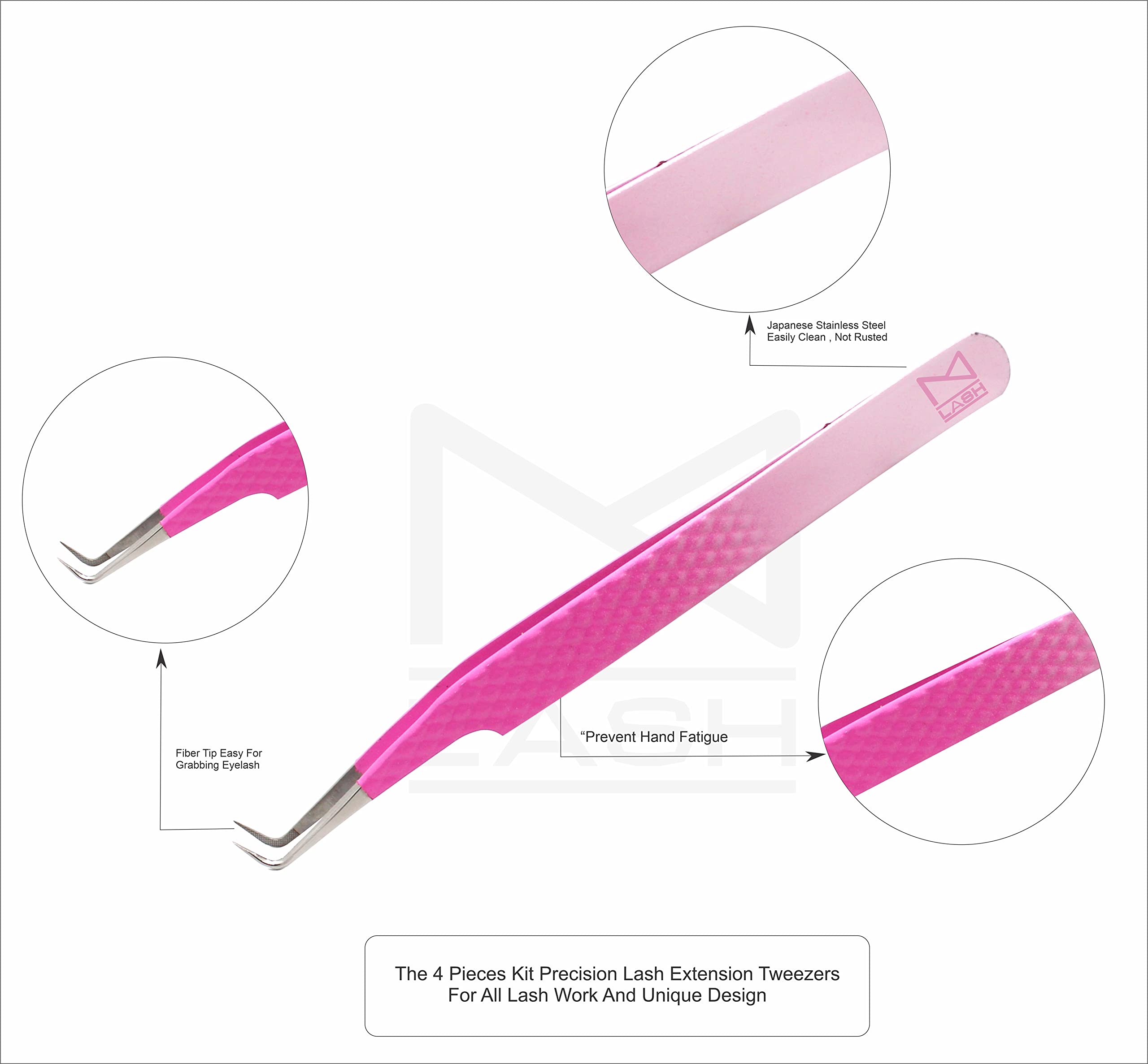 M LASH - V3 Tweezer Set Diamond Grip NANO Fiber Tip - Volume & Classic Eyelash Extensions - Japanese Steel Lash Tool (PW-Ombre)