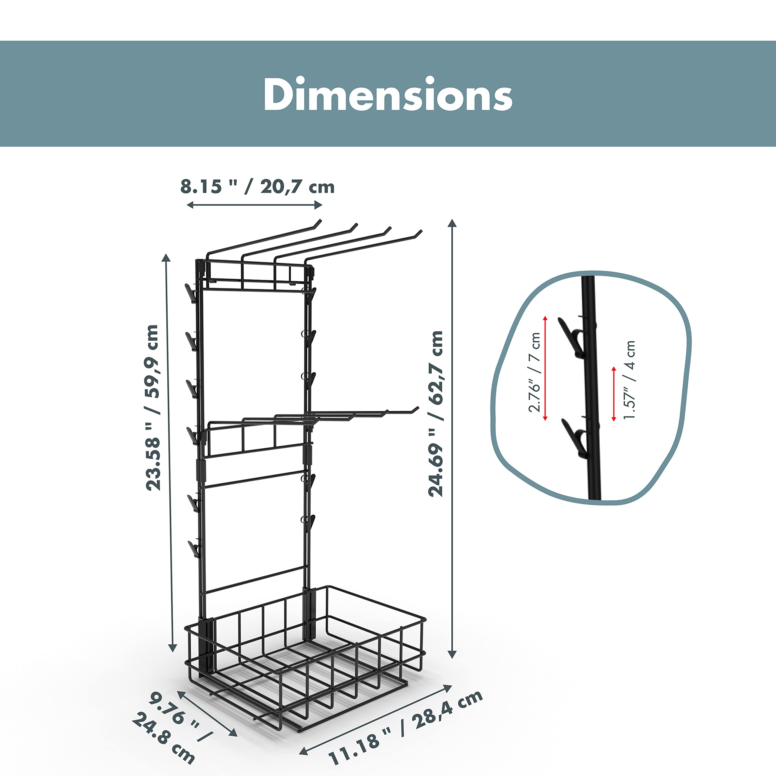 DS THE DISPLAY STORE Retail Display Rack, 12 Clips & 8 Peg Hooks Matte Black Countertop Snack Stand Organizer For Retail Store Supplies, Merchandise & Snack Display Stand, 9.76x11.18x23.58
