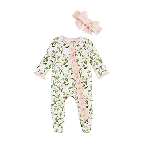 Mud Pie Baby Girls Sleeper & Headband Set, Magnolia, 3-6 Months
