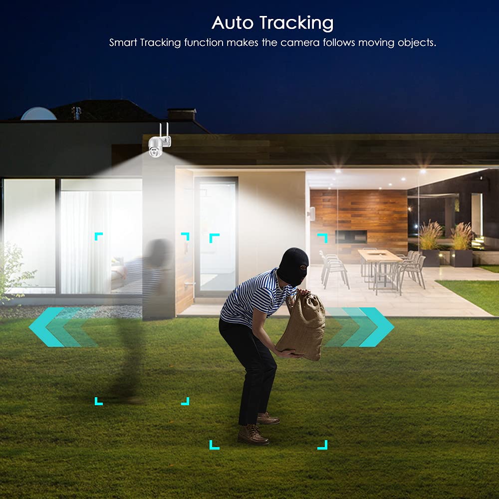 ANBERX Security Camera Outdoor, WiFi Wireless Surveillance Cameras 2K 3MP HD & Pan/Tilt/Zoom Cam with Night Vision,2-Way Audio,Motion Detection,Weatherproof 2.4Ghz Camera for Home/Office/Garden