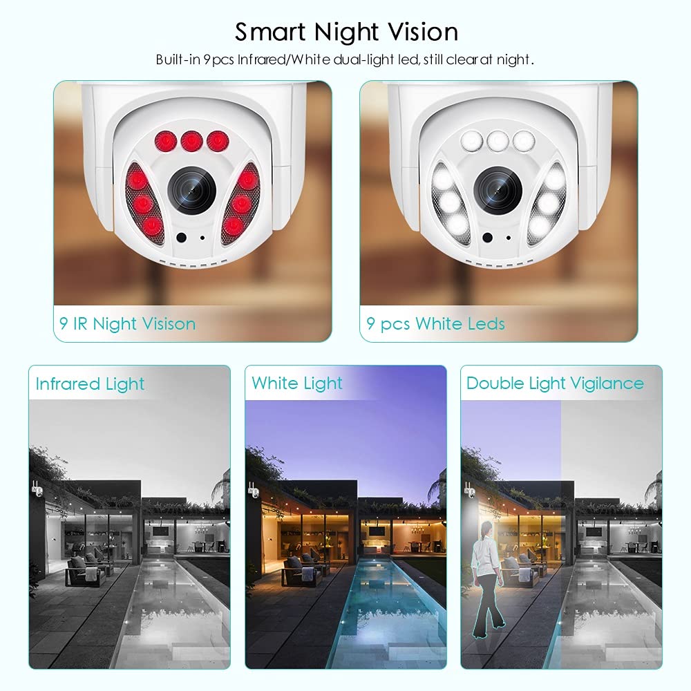 ANBERX Security Camera Outdoor, WiFi Wireless Surveillance Cameras 2K 3MP HD & Pan/Tilt/Zoom Cam with Night Vision,2-Way Audio,Motion Detection,Weatherproof 2.4Ghz Camera for Home/Office/Garden