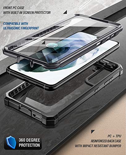 Poetic Guardian Case Designed for Samsung Galaxy S21 5G 6.2 inch, Built-in Screen Protector Work with Fingerprint ID, Full Body Hybrid Shockproof Bumper Cover Case, Black