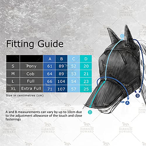 Harrison Howard LumiVista Horse Fly Mask Long Nose with Ears UV Protection for Horse Leopard Print M Cob