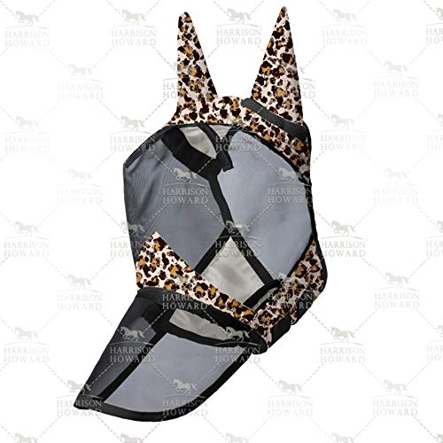 Harrison Howard LumiVista Horse Fly Mask Long Nose with Ears UV Protection for Horse Leopard Print M Cob
