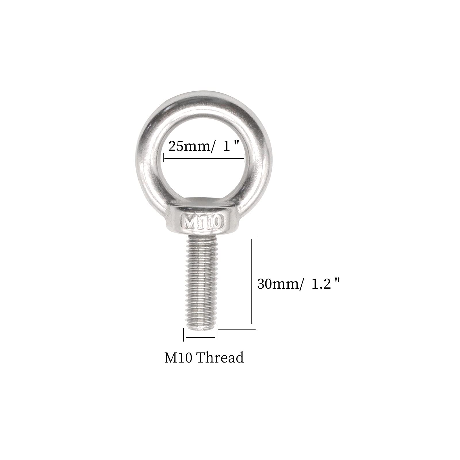 2 Pack M10 Stainless Steel Eye Bolt, Shoulder Eyebolts Screws with Washer and Nuts (30mm)