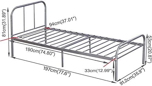 Voilamart Twin Bed with Storage,Twin Metal Bed Frame with Headboard and Footboard, Silver Grey Metal Platform Bed Frame No Box Spring Needed,Twin Bed Frames for Kids