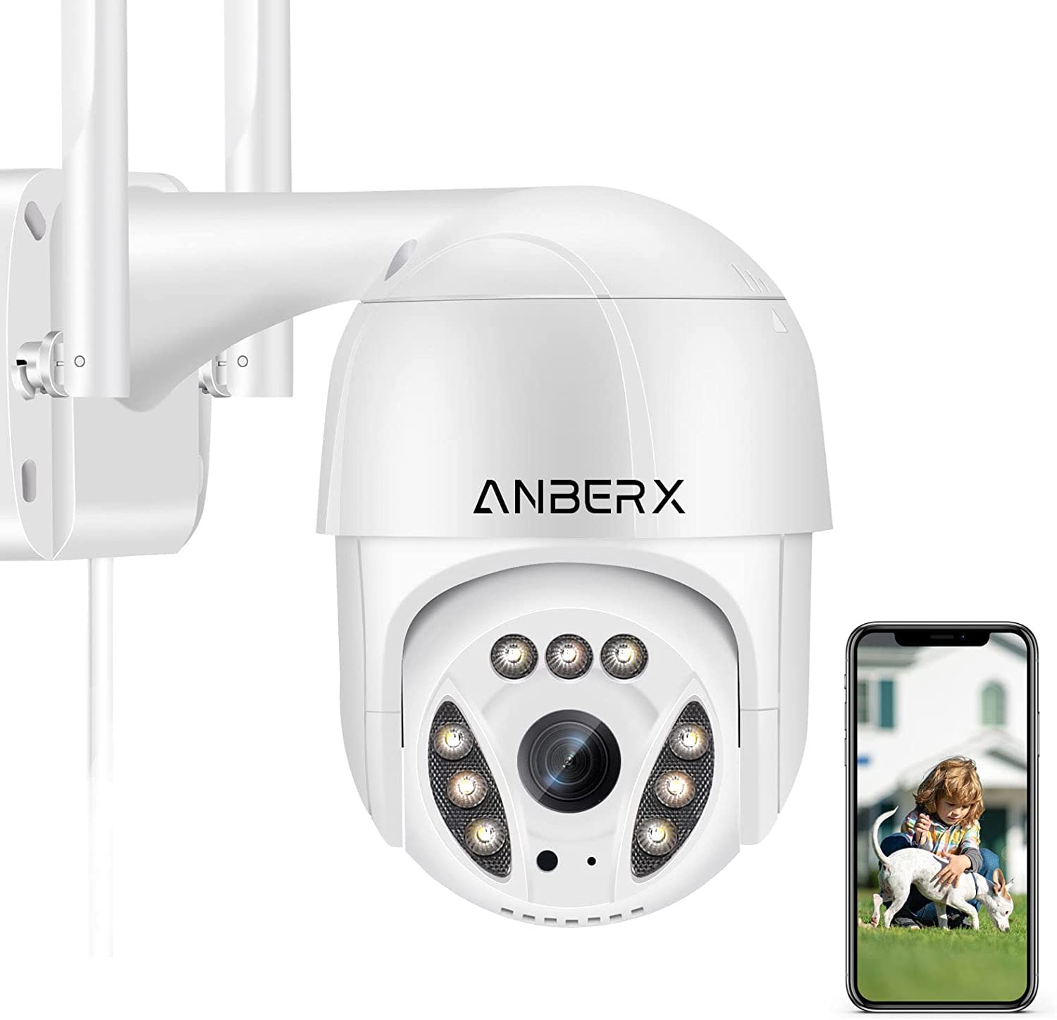 ANBERX Security Camera Outdoor, WiFi Wireless Surveillance Cameras 2K 3MP HD & Pan/Tilt/Zoom Cam with Night Vision,2-Way Audio,Motion Detection,Weatherproof 2.4Ghz Camera for Home/Office/Garden