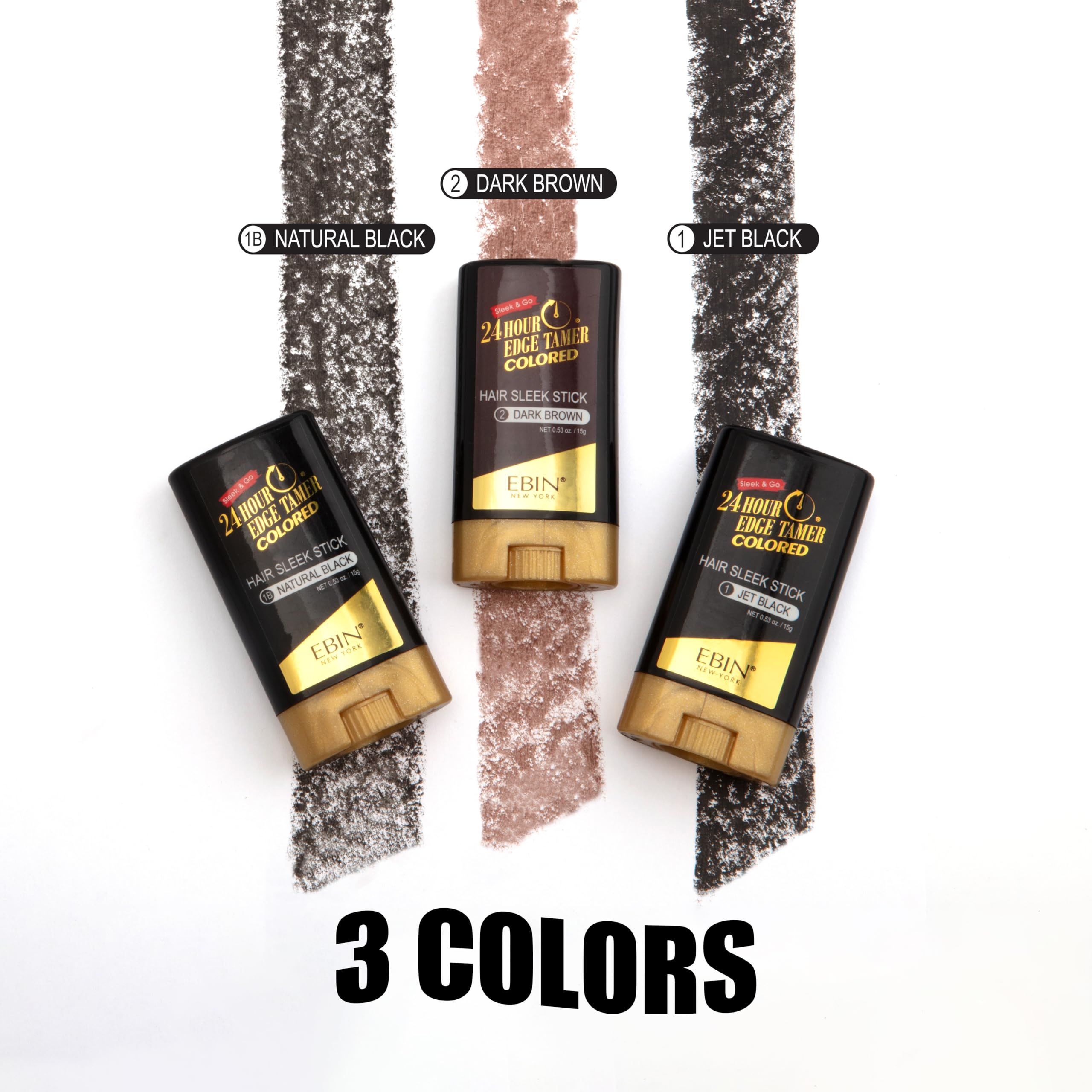 EBIN NEW YORK 24 Hour Colored Edge Tamer 3pack – 0.5 Oz, Jet Black, No Flaking, No Residue, Covers Gray & Roots