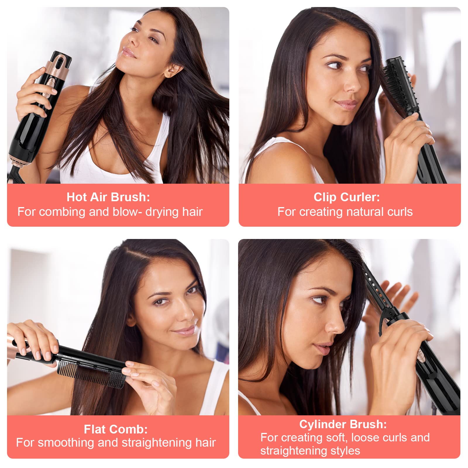 EITHON Hair Dryer, 700W, 4-in-1 Hot Air Brush, Negative Ion Technology, Adjustable Heat, Volumizing, Straightening, Less Damage, 1.8" Handle, Black
