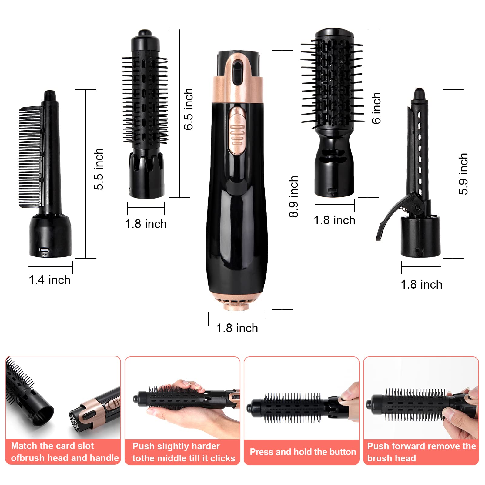 EITHON Hair Dryer, 700W, 4-in-1 Hot Air Brush, Negative Ion Technology, Adjustable Heat, Volumizing, Straightening, Less Damage, 1.8" Handle, Black