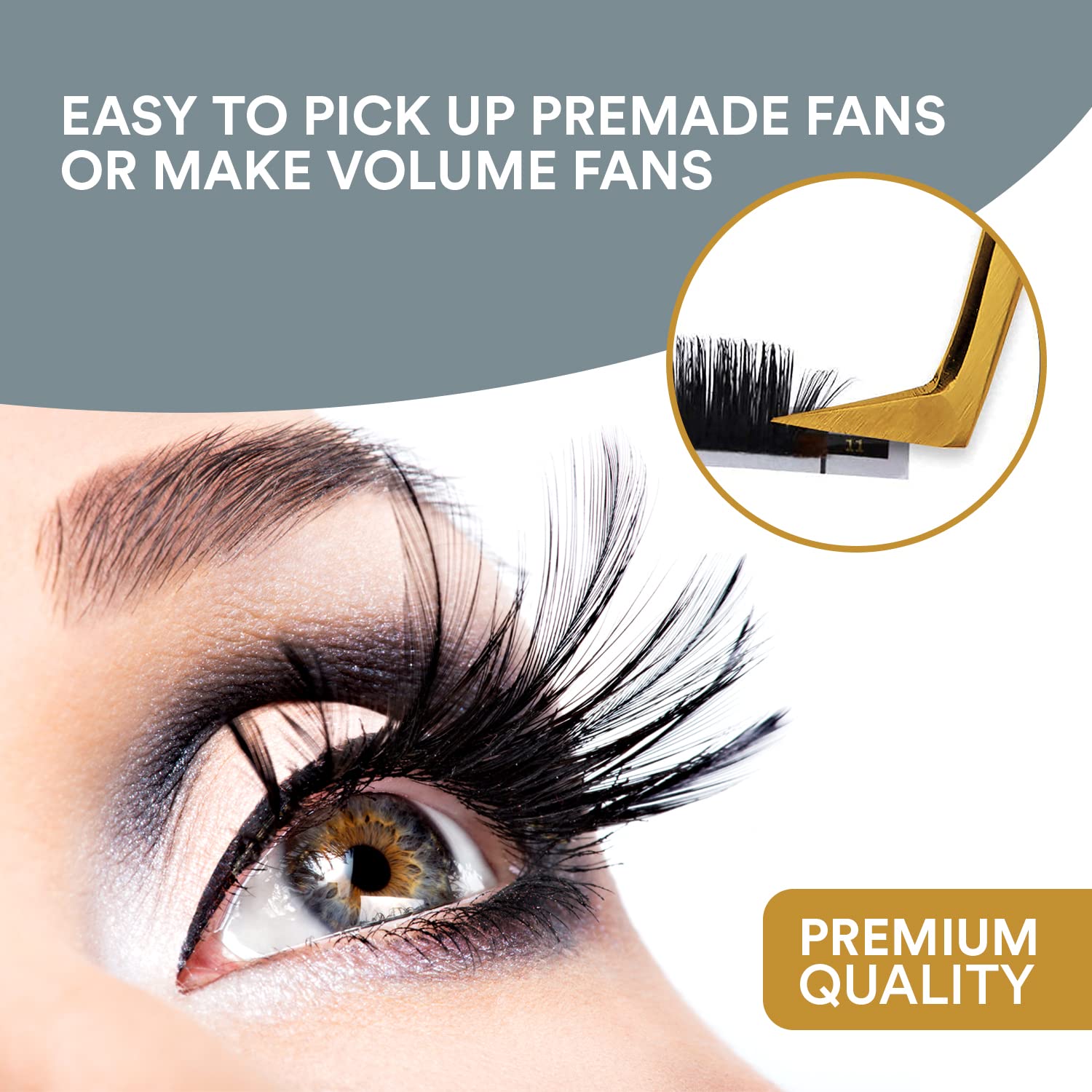 Volume Lashes Tweezers for Eyelash Extensions with High Precision Stainless Steel Gold Eyelash Extension Tweezers Mega L Curved Angled Tip Lash Extension Tweezers with Synthetic Leather Pouch