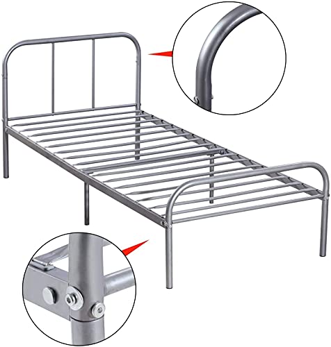 Voilamart Twin Bed with Storage,Twin Metal Bed Frame with Headboard and Footboard, Silver Grey Metal Platform Bed Frame No Box Spring Needed,Twin Bed Frames for Kids