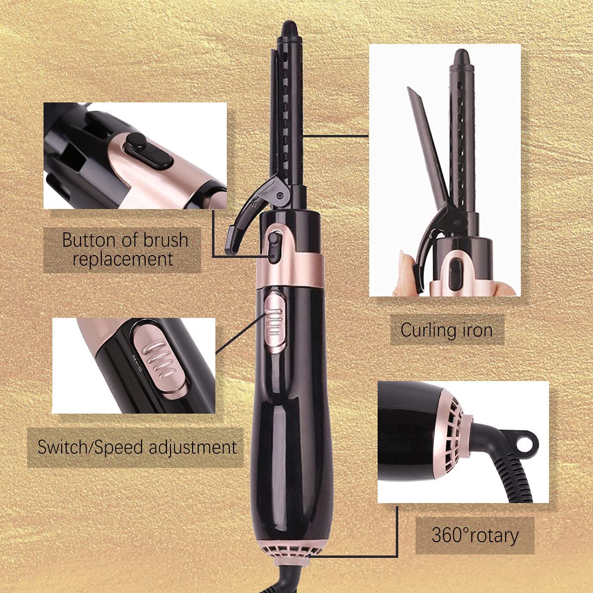 EITHON Hair Dryer, 700W, 4-in-1 Hot Air Brush, Negative Ion Technology, Adjustable Heat, Volumizing, Straightening, Less Damage, 1.8" Handle, Black