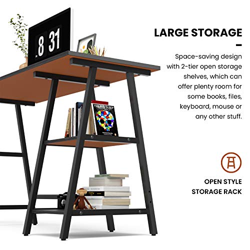 Foxemart Trestle Computer Desk 47 Inch Study Writing Home Office Desk with Storage Shelves, 2-Tier 47β Modern Sturdy PC Laptop Gaming Desk, Multifunctional Wooden Work Table, Black