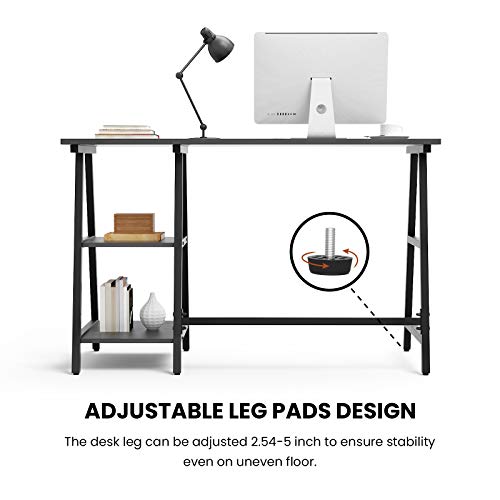 Foxemart Trestle Computer Desk 47 Inch Study Writing Home Office Desk with Storage Shelves, 2-Tier 47β Modern Sturdy PC Laptop Gaming Desk, Multifunctional Wooden Work Table, Black